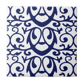 Elegant Navy Blue and White Pattern Ceramic Tile | Zazzle