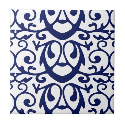 Elegant Navy Blue and White Pattern Ceramic Tile | Zazzle