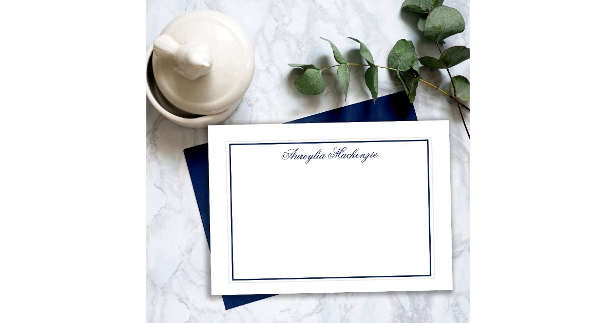 Elegant Navy Blue and White Personalized Note Card | Zazzle