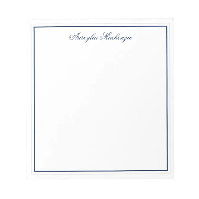 Elegant Navy Blue and White Personalized Notepad | Zazzle