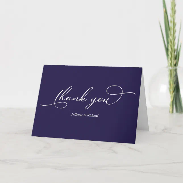 Elegant Navy Blue And White Script Thank You Card | Zazzle