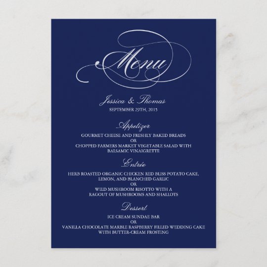 Elegant Navy Blue And White Wedding Menu Templates | Zazzle.com