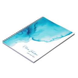 Elegant Navy Blue Aqua Watercolor Notebook | Zazzle