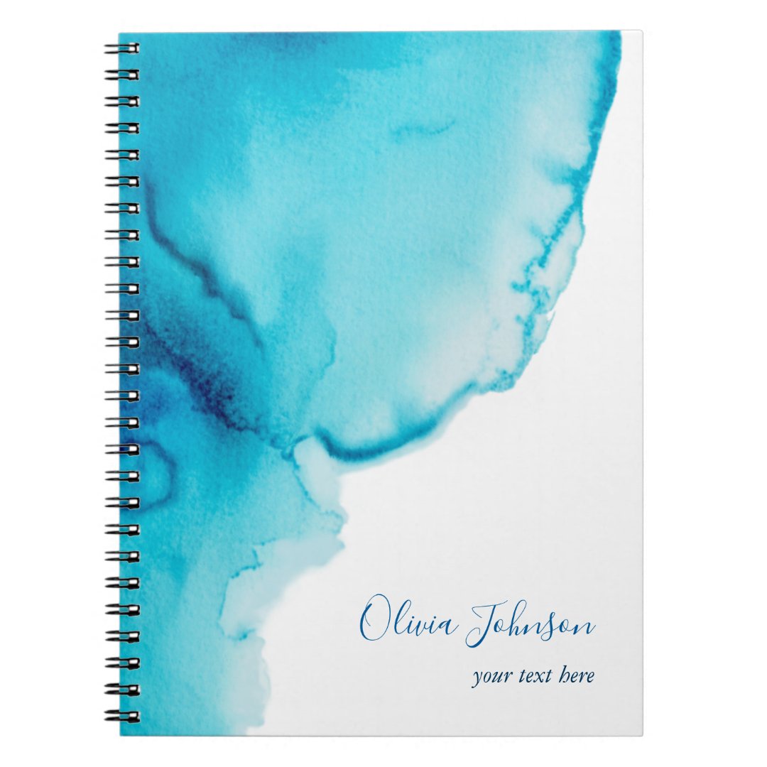 Elegant Navy Blue Aqua Watercolor Notebook | Zazzle