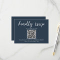 Elegant Navy Blue Calligraphy QR Code Wedding RSVP Card | Zazzle
