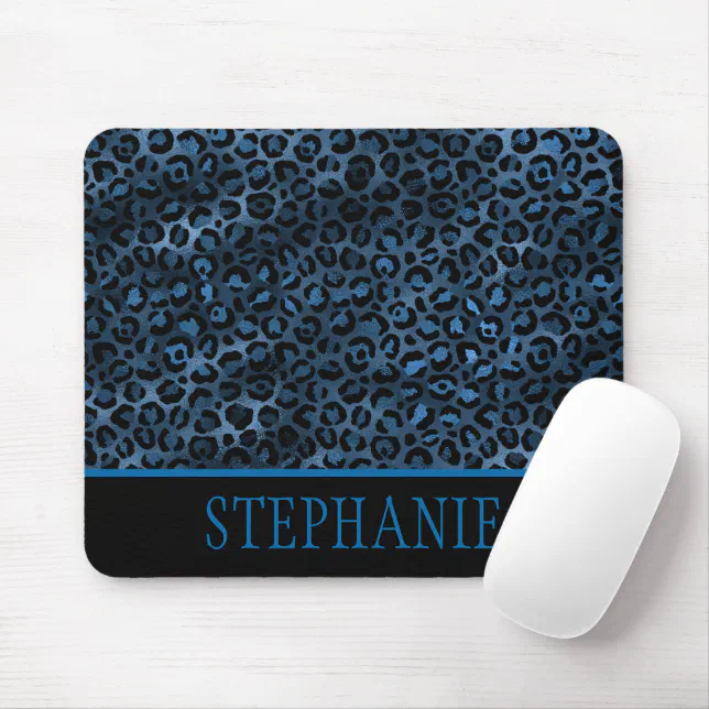 Elegant Navy Blue Cheetah Leopard Print Name Mouse Pad | Zazzle