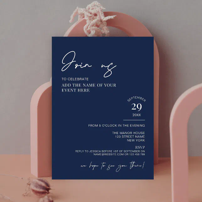 Elegant Navy Blue Corporate Event Minimalist Invitation | Zazzle