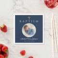 Elegant Navy Blue Cross Photo Boy Baptism Napkins | Zazzle