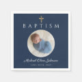 Elegant Navy Blue Cross Photo Boy Baptism Napkins | Zazzle