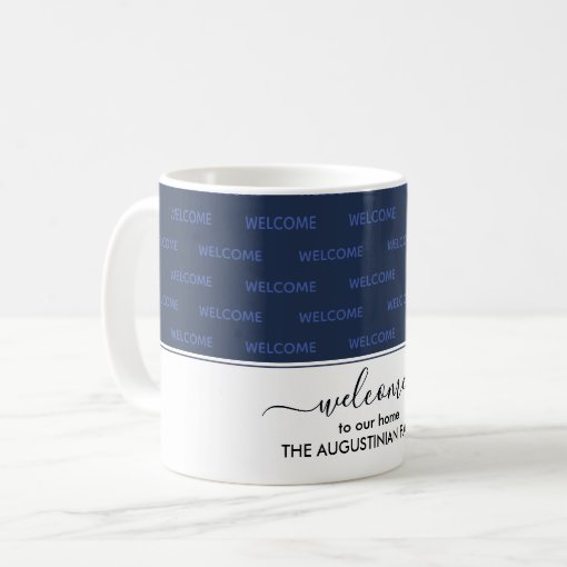 Elegant Navy Blue Custom WELCOME TO OUR HOME Coffee Mug | Zazzle