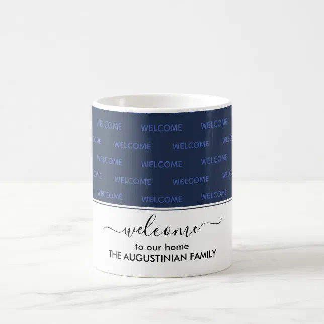 Elegant Navy Blue Custom WELCOME TO OUR HOME Coffee Mug | Zazzle