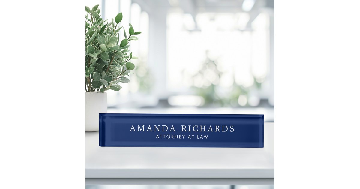 Elegant navy blue desk name plate | Zazzle
