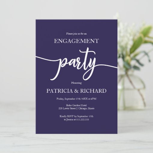Elegant Navy Blue Engagement Party Invitation | Zazzle