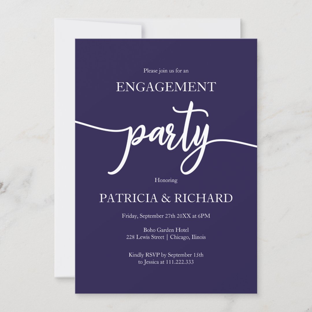 Elegant Navy Blue Engagement Party Invitation | Zazzle
