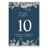 Elegant Navy Blue Floral Foliage Leaves Wedding Table Number | Zazzle