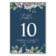 Elegant Navy Blue Floral Foliage Leaves Wedding Table Number | Zazzle