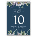 Elegant Navy Blue Floral Foliage Leaves Wedding Table Number | Zazzle