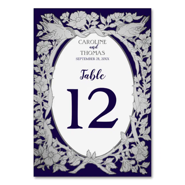 Elegant Navy Blue Floral Foliage Reception ID Table Number | Zazzle