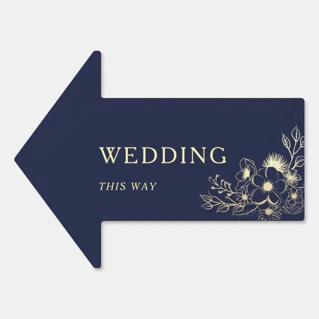 Elegant Navy Blue Floral Wedding Direction Sign | Zazzle