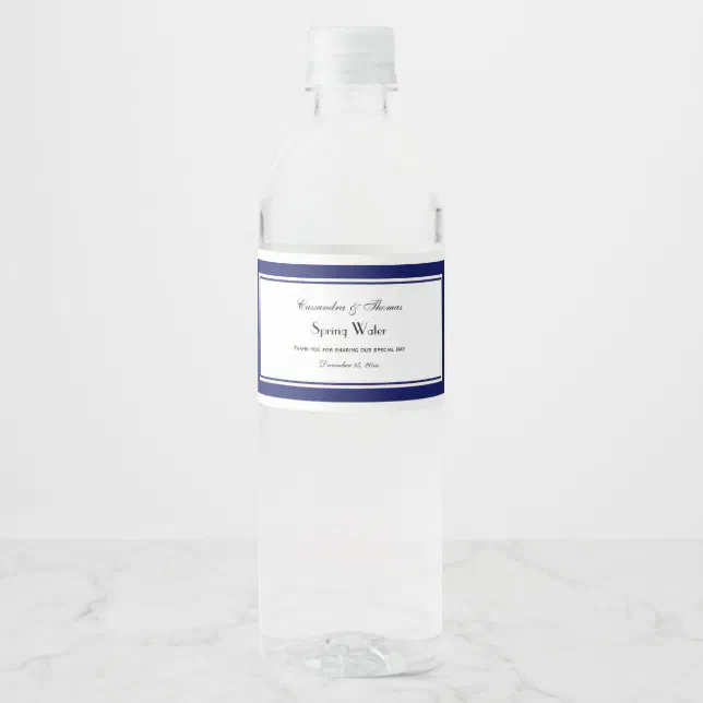 Elegant Navy Blue Framed #2 Water Bottle Label | Zazzle