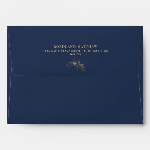 Elegant Navy Blue, Gilded Detail Wedding Envelope | Zazzle