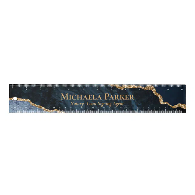 Elegant Navy Blue Gold Agate Marble Business Ruler | Zazzle