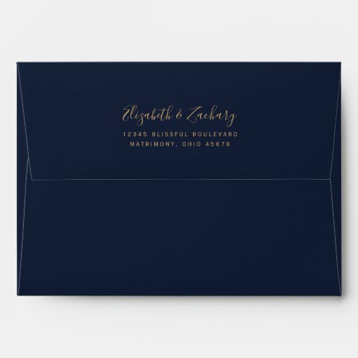 Elegant Navy Blue Gold Agate Wedding Envelope | Zazzle