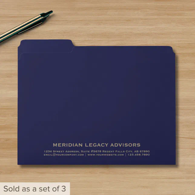 Elegant Navy Blue Gold Business File Folder Set | Zazzle