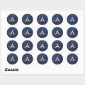 Elegant Navy Blue - Gold Foil Confetti Monogram Classic Round Sticker ...