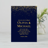 Elegant Navy Blue Gold Foil Wedding Foil Invitation | Zazzle