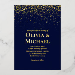 Elegant Navy Blue Gold Foil Wedding Foil Invitation | Zazzle