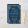 Elegant Navy Blue Gold Frame Wedding Program Card | Zazzle