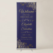 Elegant Navy Blue & Gold Lacy Wedding Welcome Retractable Banner | Zazzle