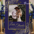 Elegant Navy Blue & Gold Love & Thanks Wedding Thank You Card | Zazzle