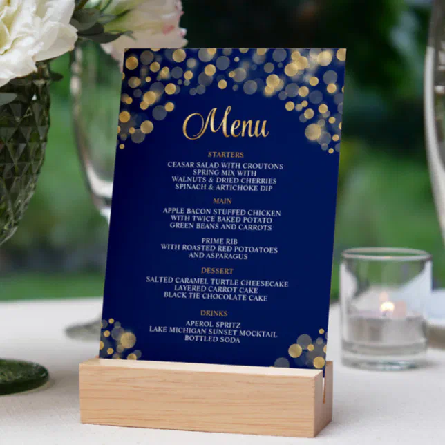 Elegant Navy Blue & Gold Menu - 5x7 Invitation | Zazzle