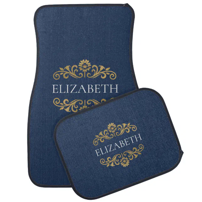 Elegant Navy Blue Gold Monogram Car Floor Mats | Zazzle