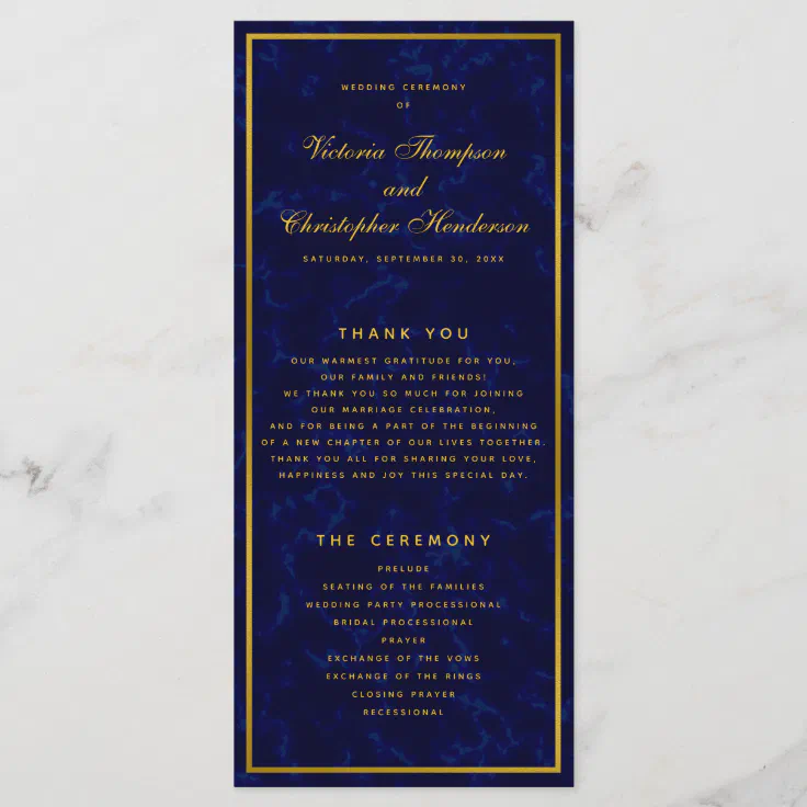Elegant Navy Blue & Gold Wedding Ceremony Program | Zazzle