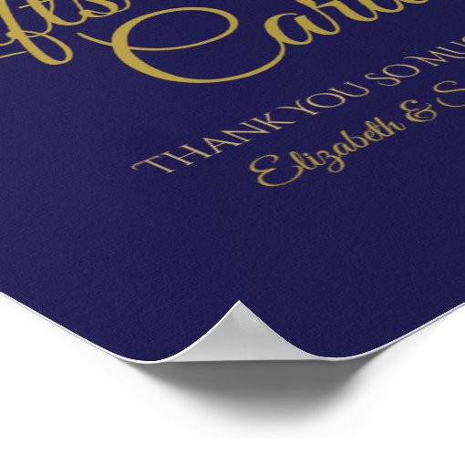 Elegant Navy Blue & Gold Wedding Gifts & Cards Poster | Zazzle