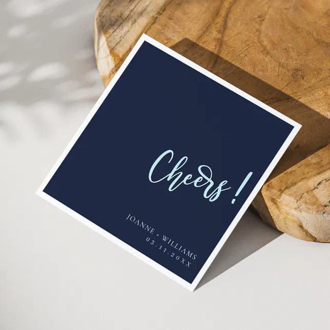 Elegant Navy Blue Hand Lettering Cheers Wedding Napkins | Zazzle