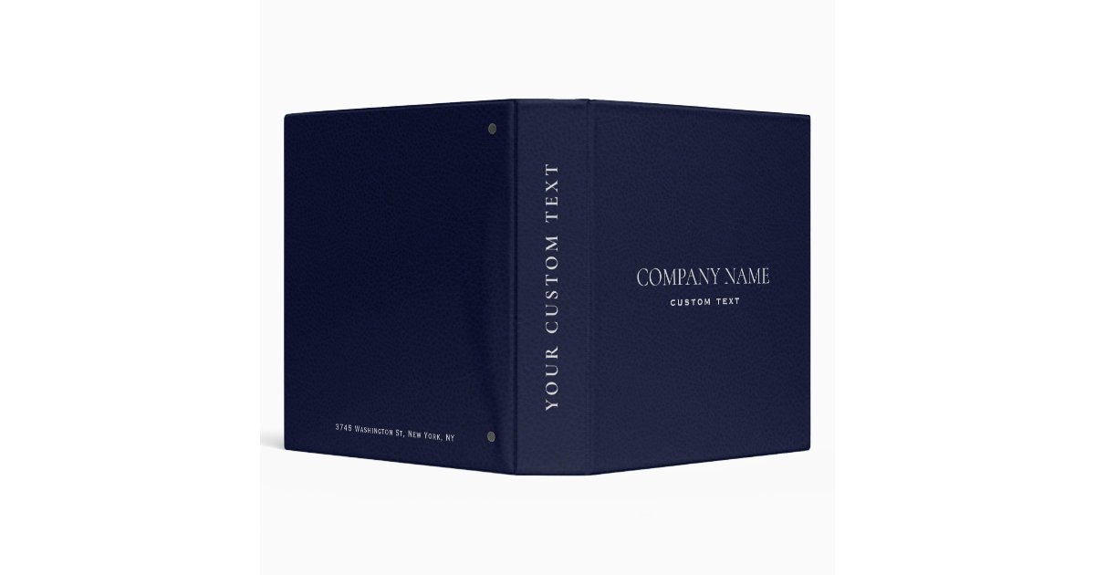 Elegant Navy Blue Leather Look corporate 3 Ring Binder | Zazzle