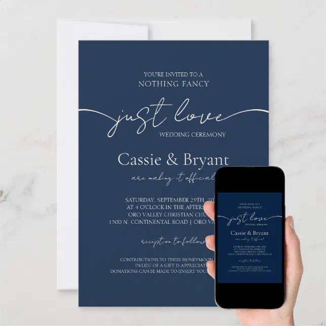Elegant Navy Blue Modern Photo Wedding Invitation | Zazzle