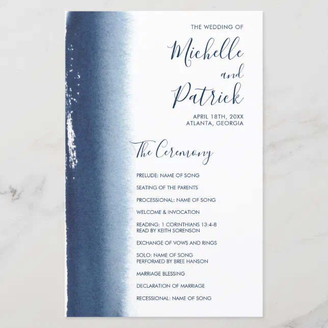 Elegant Navy Blue Modern Wedding Program | Zazzle