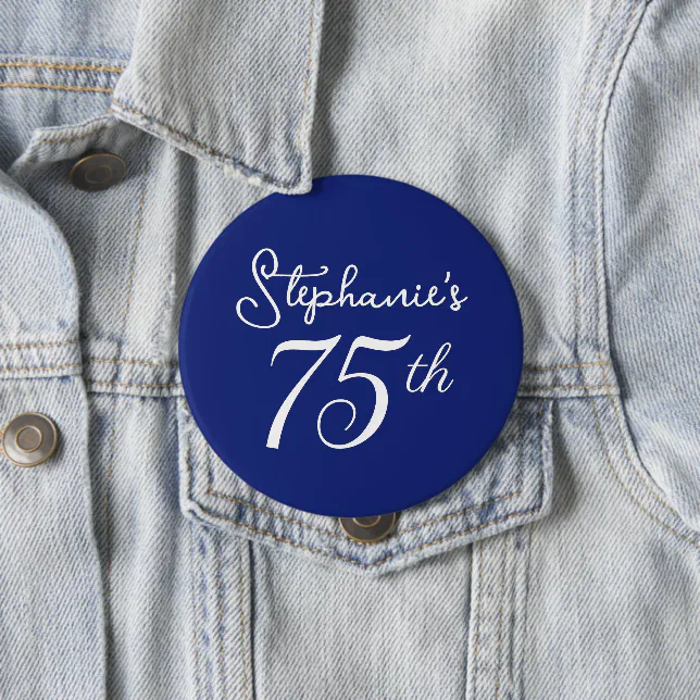Elegant Navy Blue Monogram 75th Birthday Party Button | Zazzle