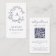 Elegant Navy Blue Monogram QR Code Floral Crest Business Card | Zazzle