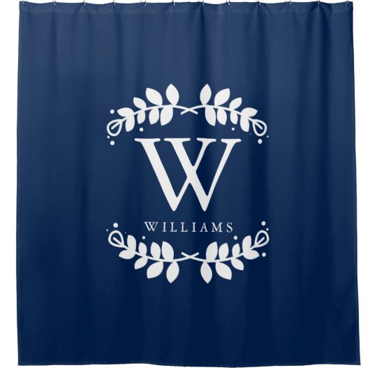 Elegant Navy Blue Monogram Shower Curtain