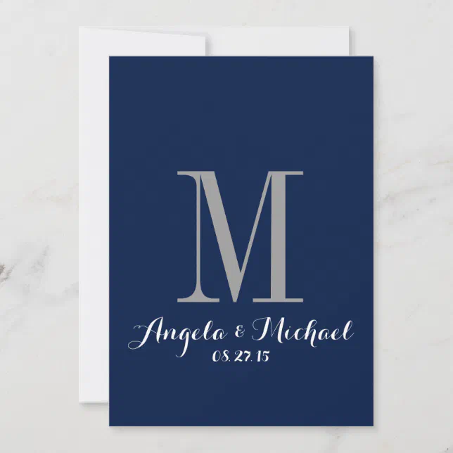 Elegant Navy Blue Monogram Wedding Invitation | Zazzle