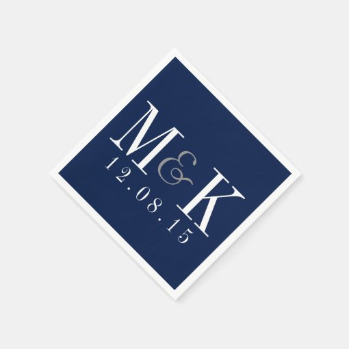 Elegant Navy Blue Monogram Wedding Napkins | Zazzle