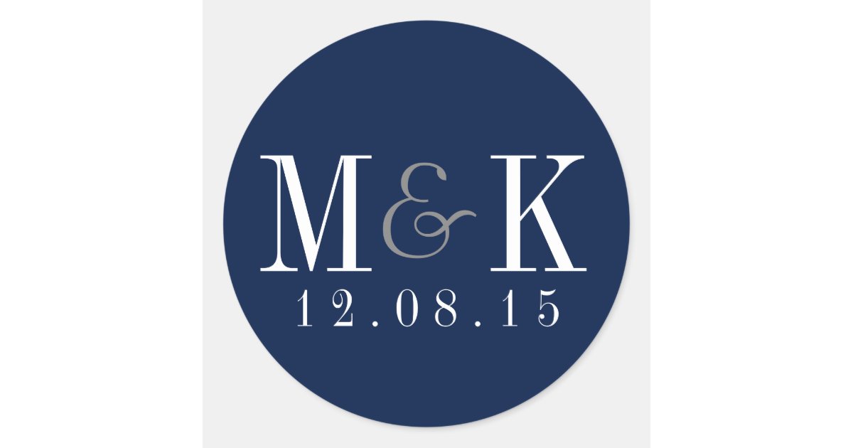 Elegant Navy Blue Monogram Wedding Sticker | Zazzle