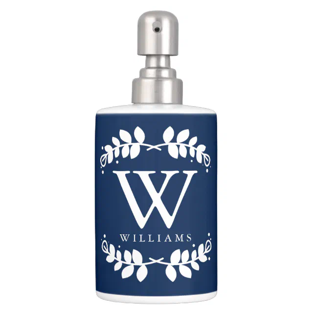 Elegant Navy Blue Monogrammed Soap Dispenser And Toothbrush Holder | Zazzle