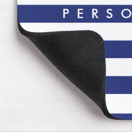 Elegant navy blue nautical stripe personalized mouse pad | Zazzle